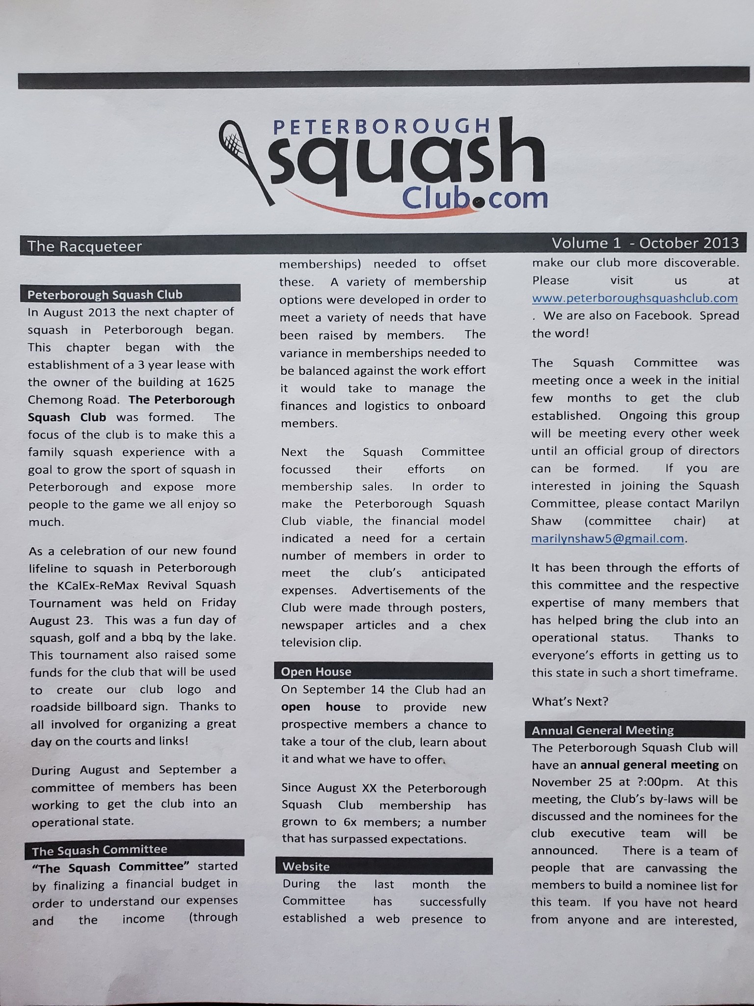 HISTORY OF PSC – Peterborough Squash Club (Canada)